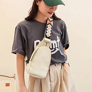 LAWRNCH Women Chest Bag Sling Bag Small Crossbody PU Leather Satchel, Guitar Strap Small Pu Leather Crossbody Shoulder Bag (Light grey)