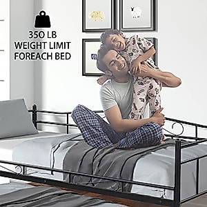 Lostcat Twin Size Daybed Bed with Trundle,Metal Bedframe with Safety Guardrails & Heavy Duty Steel Slat Support,for Kids Teens Adults.No Box Spring Needed (Black)