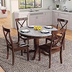 Harper & Bright Designs 5-Piece Farmhouse Round Dining Table and Padded Chair Set-Round Dining Table with Cushion Chairs, Wood Dining Table Set for Family Dining Area