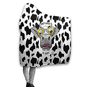 Cow Print Hooded Blanket Flannel Wearable Throw Blanket,Blanket Hoodie Warm Wearable Blanket Soft Fleece Throw Blankets Comfy Hoodie Blankets for Kids Adults