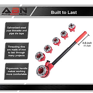 ABN Ratchet Pipe Threader - Galvanized Pipe Threader Kit with 6 Iron Pipe Dies for Threading Metal and PVC Pipes