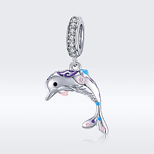 925 Sterling Silver Dolphin Charm Crocodile Charm Unicorn Charm Dog Charm Squirrel Charm Giraffe Charm Rabbit Charm Flamingo Charm for Pandora Charm Bracelet (Dolphin)