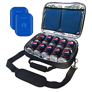 Red Suricata Insulated Slim Cooler – Ultra Thin, Flat Mini Small Cooler Lunch Bag Fits 10 Drink Cans - 2 Slim Reusable Ice Packs Included - Small Iceless Golf Cart Bag for Beer (Black)