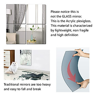 Full Body Wall Mirrors Tiles Stickers, 4pcs 12"x12" Acrylic Plexiglass Mirror Wall-Mounted Full Length Frameless Hanging Door Large Long Mirror Workout Gym Mirror for Walls Dorm Tile Self Adhesive