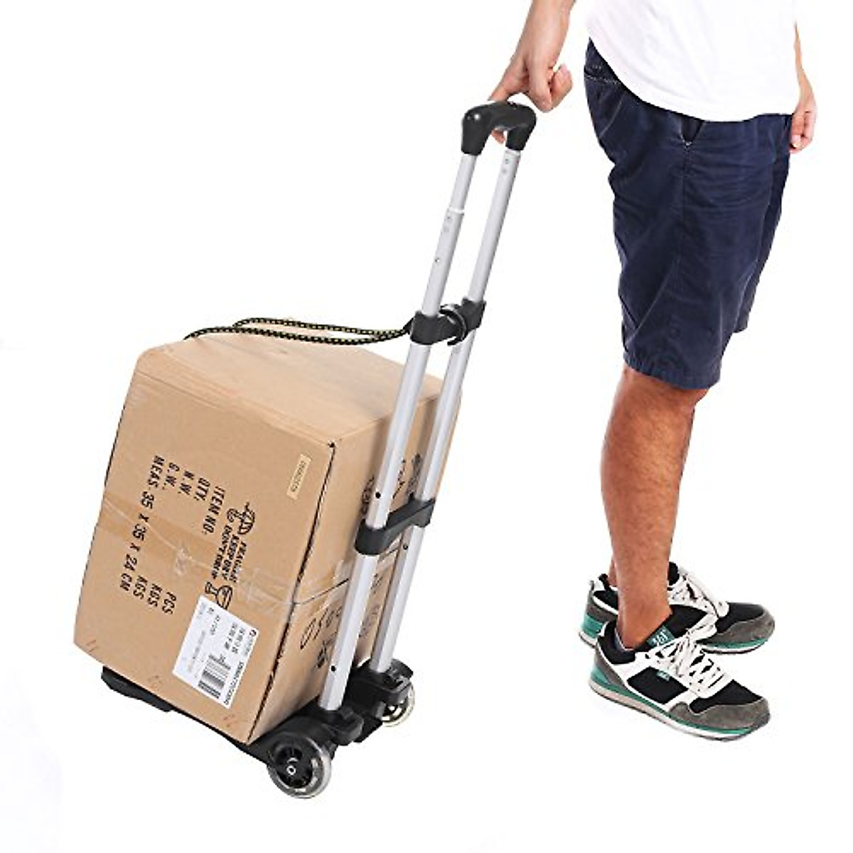 Kemanner Lightweight Folding Hand Truck Portable Luggage Cart with Wheels & Bungee Cord for Personal, Moving, Travel and Shopping Use - Support 80lbs Capacity (Black)
