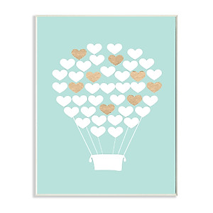 Stupell Home Décor White Gold Teal Heart Hot Air Balloon Wall Plaque Art, 10 x 0.5 x 15, Proudly Made in USA