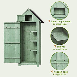 GAOMON Outdoor Wooden Storage Shed, Garden Wood Tool Cabinet, Solid Sheds & Outdoor Storage Clearance, Waterproof Sheds with Shelf and Locking Latch for Backyard, Hallway, Patio (Green)