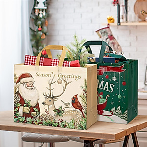 STYPOP 12 Pack 17" Extra Large Christmas Gift Bags, Reusable Christmas Tote Bags with Handles, Non-Woven Holiday Gift Bags for Christmas Gift Wrap/Party Favor Supplies, 16.9 * 12.6 * 6.8"