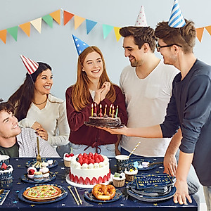 Capoda Birthday Party Supplies Happy Birthday Tableware Set Confetti Starry Tablecloth Plates Cups Napkins Dinnerware for Kids Adults Party Supplies Decor(Navy Blue and Gold)