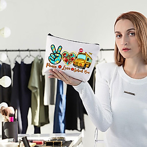 WZMPA School Bus Driver Survival Kit School Bus Driver Inspired Gift Peace Love School Bus Zipper Pouch Bag School Bus Driver Appreciation Gift (Peace School bus)