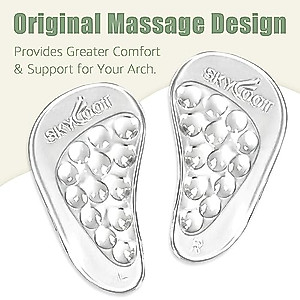 Skyfoot Arch Support Shoe Inserts, Massage Gel Arch Pads, Adhesive Arch Insoles for Flat Feet, High Arch, Plantar Fasciitis, Arch Pain Relief, Foot Pressure Relieve (Crystal)