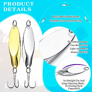 30 Pieces Fishing Spoons Lures, Treble Hooks Fishing Spoons Hard Metal Spoon Lures Spoons Gold Silver for Huge Distance Cast Saltwater Freshwater Fishing in 1/5 oz 1/4 oz 3/8 oz 1/2 oz 3/4 oz