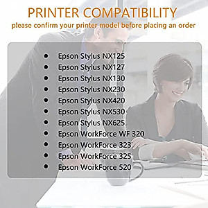 Run Star T125 Remanufactured Ink Cartridge Replacement for Epson 125 use for Epson Stylus NX125 NX127 NX230 NX420 NX530 NX625 Workforce 320 323 325 520 Printer (2 Black)