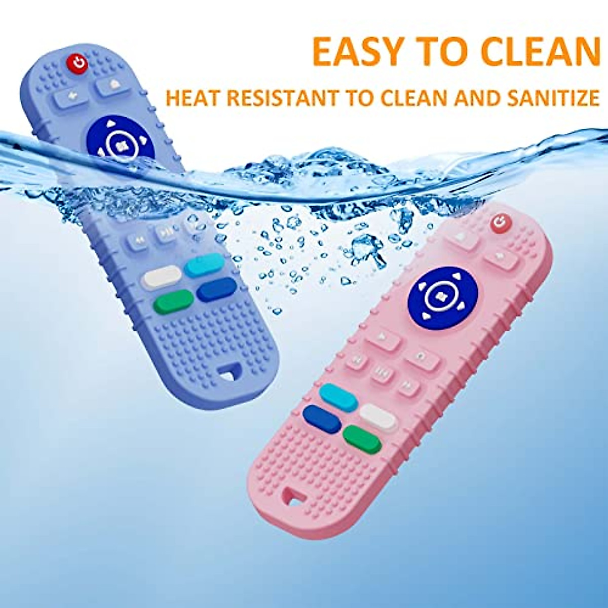 Scuwtocn 2 Pack Silicone Baby Teething Toys, Remote Control Shape Teething Toys for Babies 6-12 Months, BPA Free Baby Teethers Relief Soothe Toys, Baby Chewing Toys for Toddlers - Pink & Blue