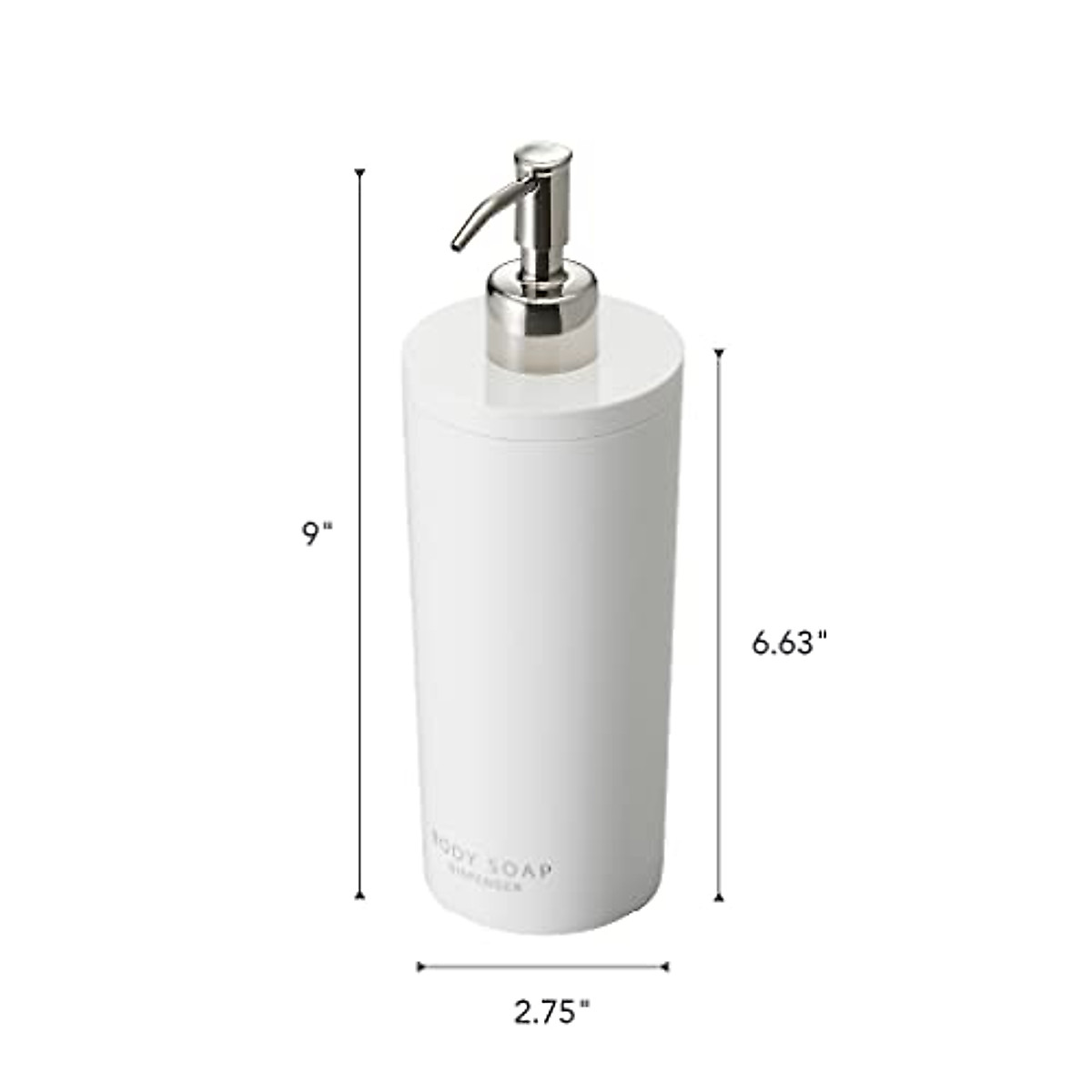 Yamazaki 2932 Tower Body Soap Dispenser Contemporary Bottle Pump for Shower, Round, White