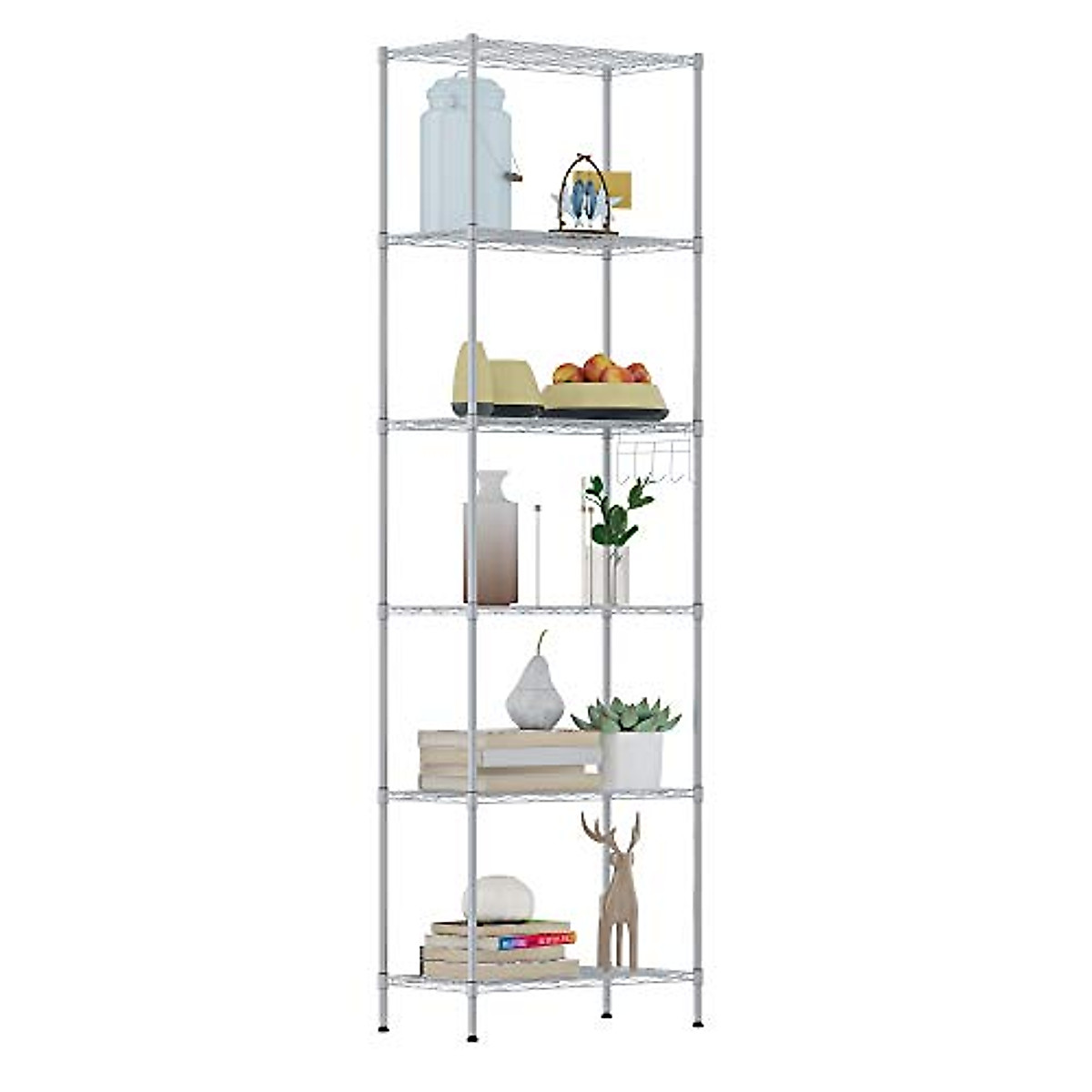 Anfan 6 Tier Wire Shelving Unit Heavy Duty Metal Wire Storage Shelves with Adjustable Leveling Feet & Side Hooks for Kitchen, Garage and Office (Silver)