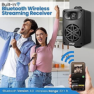 PyleUsa Bluetooth Indoor Outdoor Speakers Pair - 200 Watt Dual Waterproof 3.5” 2-Way Full Range Speaker System w/ 1/2” High Compliance Polymer Tweeter - Home, Boat, Patio, Poolside - PDWRBT36BK,Black