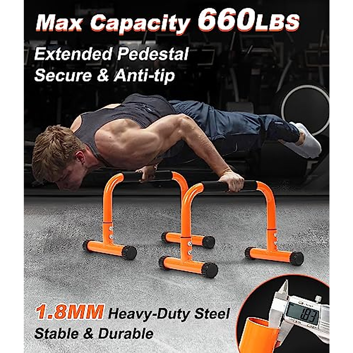 TABEKE Push Up Bar, 12" High Parallettes Bars & Dip Bar With Full-Cover Foam Handles, No Wobbling Calisthenics Equipment For Handstand, L-Sit, Gymnastics, Strength Training Home Gym