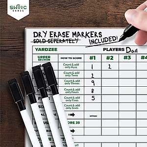 SWOOC Games - 5 Big Dry Erase Yardzee & Farkle Score Cards with 5 Markers (11.5in x 8in) | Large Laminated Reusable Pads & Pens for Giant Dice Games | Jumbo Yardzee Score Card and Farkle Score Sheets