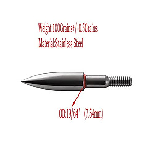 Stainless Steel Archery Field Points 5/16 9/32 19/64 Archery Field Points 100/125/150/200 Grains Bullet Points Screw in Broadheads (1 Dozen 12 PCS) (19/64″, 100Grains)