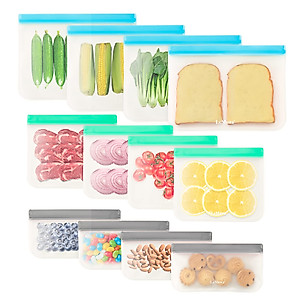 LeMuna 12 Pack Reusable Food Storage Bags, BPA Free Reusable Freezer Bags, PEVA Leakproof (4 Gallon Freezer Bags, 4 Reusable Sandwich Bag, 4 Reusable Snack Bags)