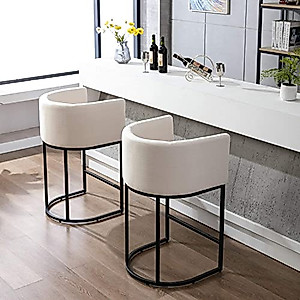 RIVOVA Contemporary Cream Linen Bar Stool, 29" Upholstered Fabric Counter Height Barstool Kitchen Counter Island Stool with Black Metal Base
