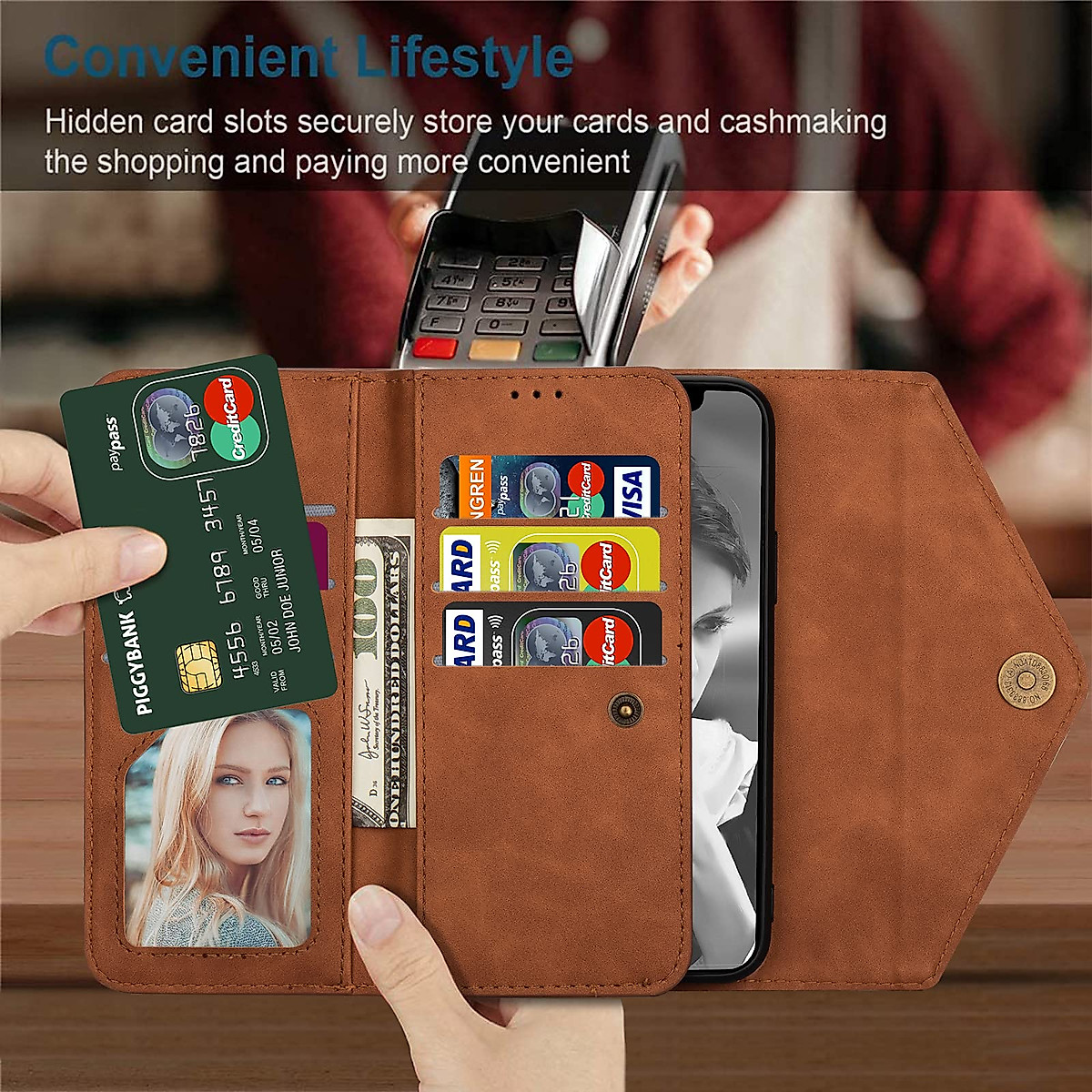 Wallet Case for Samsung Galaxy S20 FE 5G 6.5 inch Flip Zipper Purse Handbag with Credit Card Holder Shoulder Strap Wrist Strap Phone Cover for S 20 EF UW S20FE5G S20FE 20S S2O Fan Edition 4G G5 Brown