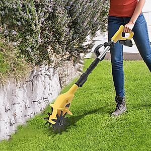 Cordless Tiller Cultivator, 6.7" Depth and 4" Width Handheld Garden Cultivators with 20 Manganese Steel Tines Household Electric Rototiller for Farm, Park, Garden, Yard to Plow, Turn Soil, Weed