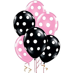 Polka Dot Balloons 11inch Premium Pale Pink and Black with All-Over Print White Dots Pkg/25