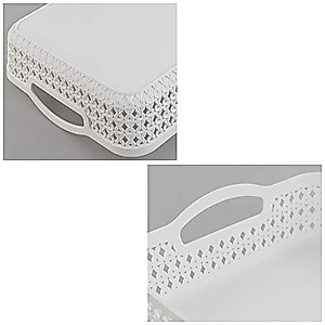 HOMMP White Plastic Storage Basket Tray, Pack for 6 (Large)