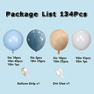 Blue Balloon Arch Kit, 132Pcs Dusty Light Baby Blue Balloons Garland with Brown Double Stuffed Balloons for Baby Shower Gender Reveal Boy Birthday Bear Theme Party Decorations Supplies