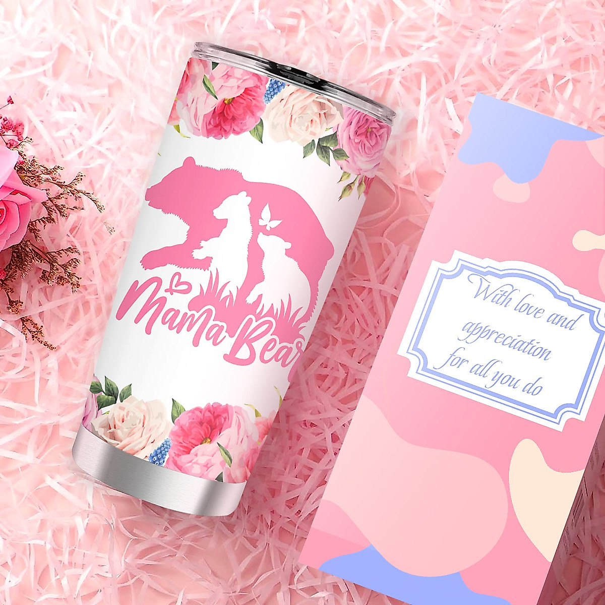 purefly Mama Bear Tumbler, Mothers Day Gifts for Mom from Daughter Son, Best Mom Ever Birthday Christmas Gift Ideas for New Mom, Funny Cool Cup For Women, Stainless Steel Insulated Travel Mug 20oz