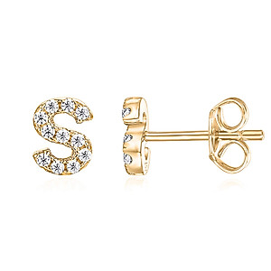 PAVOI 14K Yellow Gold Plated Sterling Silver CZ Alphabet Letter Earrings | Initial Earrings for Women | Letter S