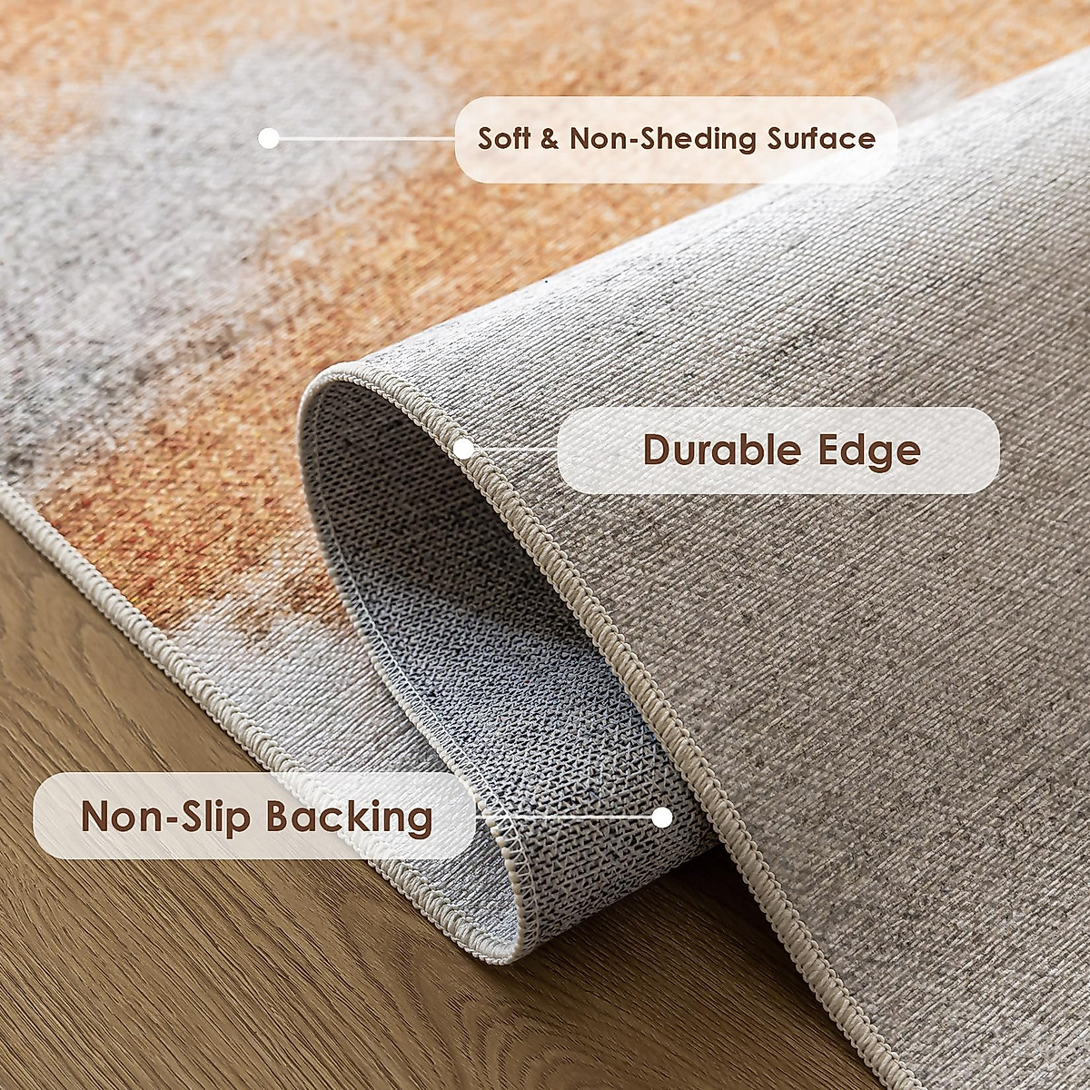 OMERAI Machine Washable Rug 5x7 Modern Abstract Area Rugs with Low-Pile Non-Shedding Foldable Area Rugs for Living Room, Stain Resistant Area Rugs for Bedroom Dining Room Rug Washable Orange Gold