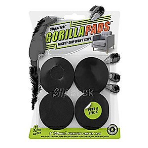 Slipstick GorillaPads Non Slip Furniture Pads/Gripper Feet Floor Protectors (Set of 8) Premium 2 Inch Round Self Adhesive Rubber Stoppers for Furniture Legs, Black, CB151