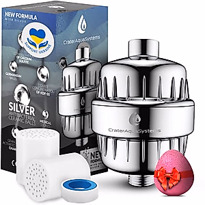 15 Stages Shower Water Filter with Silver layer - remove Chlorine Lead - 2 Cartridge Replacement for Showerhead filters - Filtered showers head softener for hard water