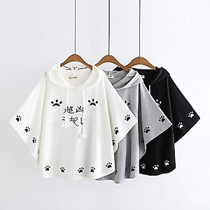 BAIMORE Japanese Mori Girl Kawaii Cute Cat Ears Hooded Cape Black