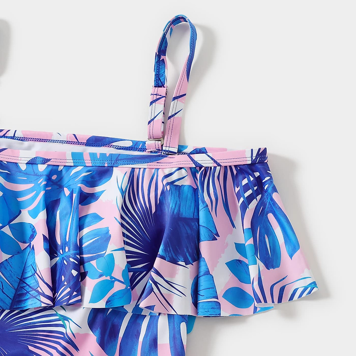 IFFEI Family Matching Swimsuits One Piece Off Shoulder Bathing Suits Floral Printed Ruffles Mommy and Me Swimwear Men: L