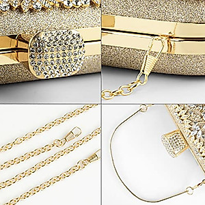 Gold Clutch Purses for Women Evening, Diamond Wedding Clutch Crossbody Shoulder Bag with Crystal, Sequin Formal Flower Rhinestone Handbag for Party Bridal Prom