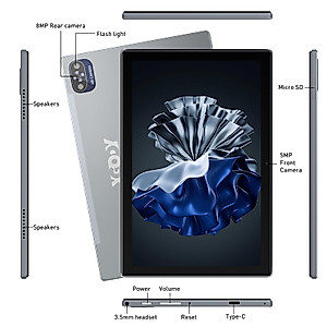 XGODY Android 12 Tablet 10 inch Tablets, T10 6GB+128GB Tablet, 512GB Expand 4 Core Android Tablet, 2.4G WiFi, 1280*800 IPS, 8000mAh Fast Charge, Bluetooth 4.2, GPS, Dual Camera, Parent control（silver）