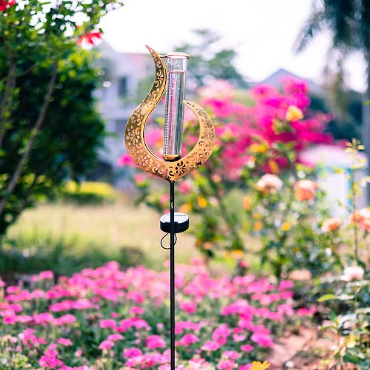 HOBYLUBY 39'' Rain Gauge Outdoor - Solar Flame Design Rain Gauges for Yard, Lawn, Pathway, Patio