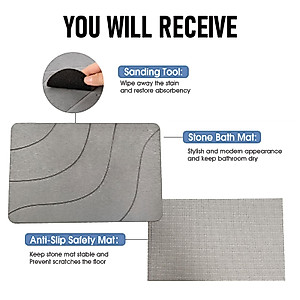 Stone Bath Mat, Diatomaceous Earth Bath Mat Non-Slip Super Absorbent Quick Drying Bathroom Floor Mat Stone Shower Mat, Natural, Easy to Clean (23.6" x 15.7", Dark Grey)