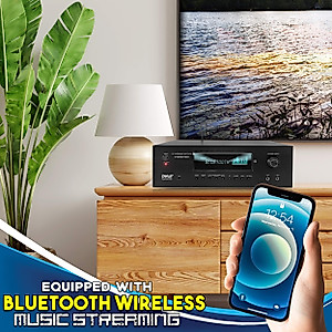 Pyle 1000W Bluetooth Home Theater Karaoke Receiver - 5.2-Ch Stereo Amplifier 2 UHF Wireless Microphone Video Pass-Through Supports, MP3/USB/HDMI/AM/FM Radio - Pyle PT888BTWM , Black