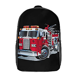 WZOMT Fire Truck Backpack for Teen Boys Kids, Cool Red Cartoon Firetruck Car on White Daypack Elementary Middle College School Bookbag Rucksack Funny Water Resistant Travel Bags Large 17"