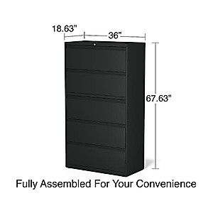 STAPLES 21754D Hl8000 Commercial 5-Drawer Lateral File Cabinet, Locking, Letter/Legal, Black, 36-W