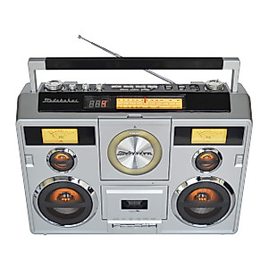 Studebaker Sound Station Portable Stereo Boombox with Bluetooth/CD/AM-FM Radio/Cassette Recorder (Silver)