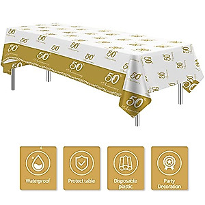 APOWBLS 50th Anniversary Decorations Tablecloth - Disposable Golden 50th Wedding Anniversary Table Decorations, for Happy 50th Wedding Anniversary Party Supplies Table Cove - 4 Pack (54in x 108in)