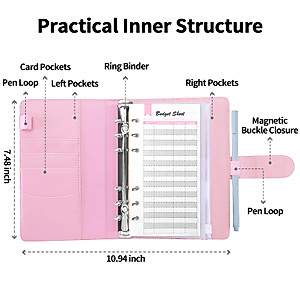 Sooez Money Organizer for Cash, A6 Budget Binder with Zipper Envelopes, Rose Gold Sticky Labels & Extra Thick Expense Sheets,Money Saving Binder Budget Book with Cash Envelopes for Budgeting, Purple