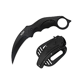 S-TEC 8" Fixed Blade Hunting Knife with ABS Plastic Sheath (Black)