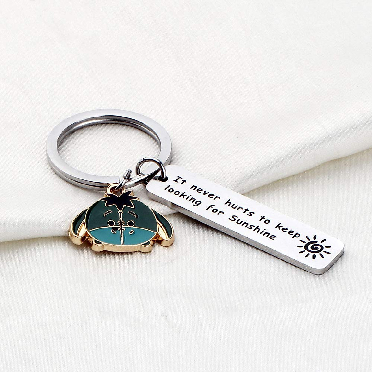 It Never Hurts to Keep Looking for Sunshine Bar Kecyahin with Donkey Charm A.A Milne Quote Jewelry Inspiration Gift (Bar Keychain) Sliver